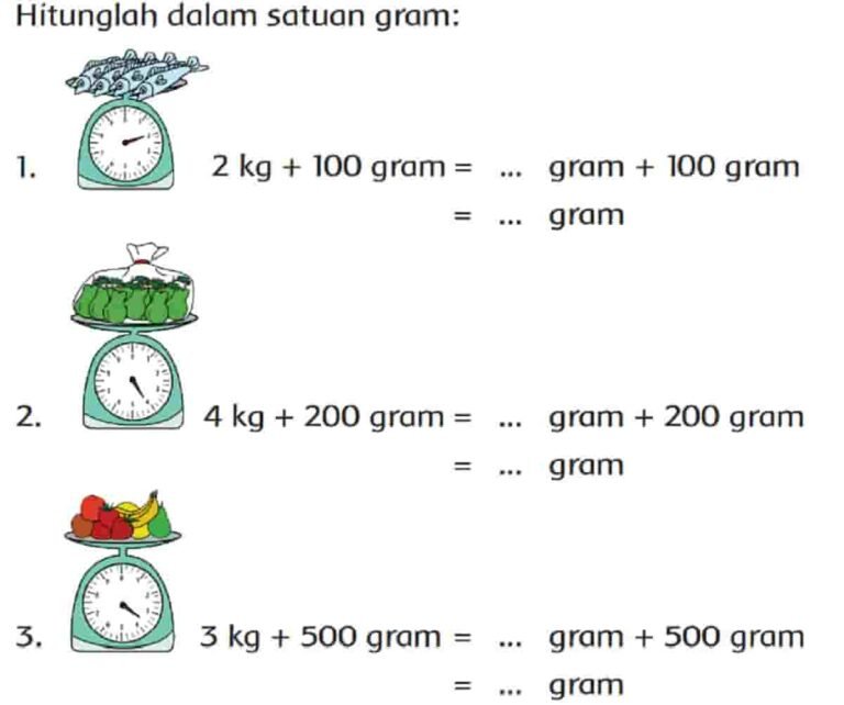 Hitunglah Dalam Satuan Gram 2 kg + 100 Gram Halaman 150 Tema 3 Kelas 3 ...