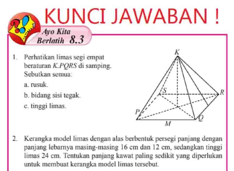 Perhatikan Limas Segi Empat Beraturan K.PQRS di Samping Sebutkan Semua ...